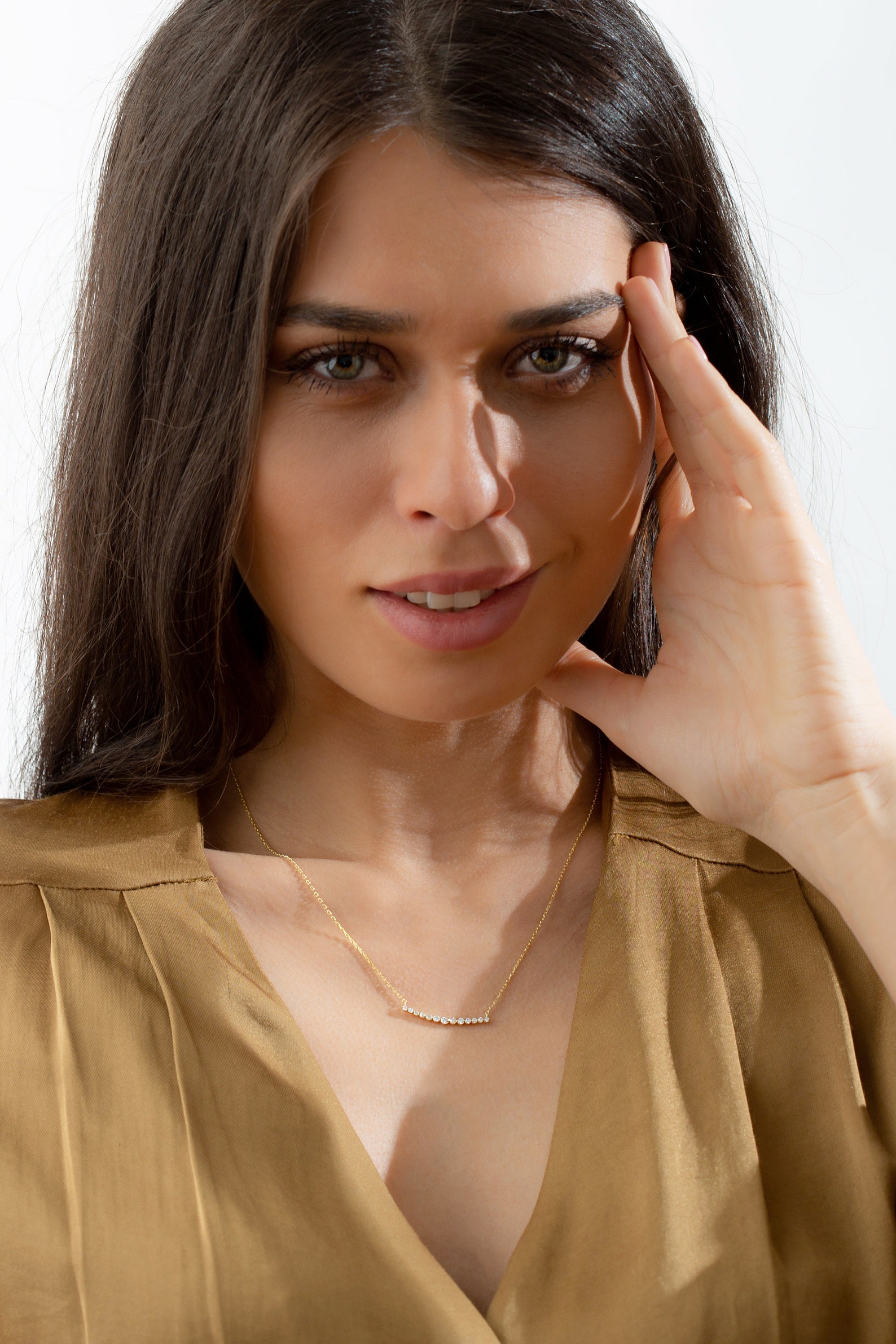 Curved Dainty Diamond Necklace 14k 18k Solid Gold Delicate | Etsy