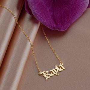 Old English Name Necklace Gold, 14k Solid Gold Name Necklace Old ...
