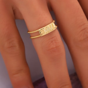 Gold Personalized Name Plate Bar Statement Ring, Minimalist Custom Name ...