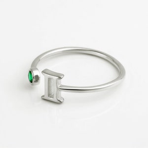 14k 18k Solid Gold Gemini Zodiac Horoscope Ring, May Month Emerald ...