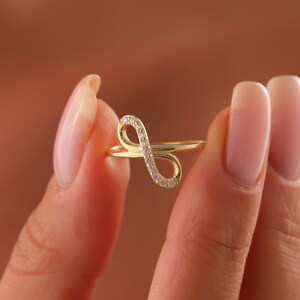 Minimalist Diamond Infinity Stacking Ring, 14k 18k 10k Gold Diamond ...