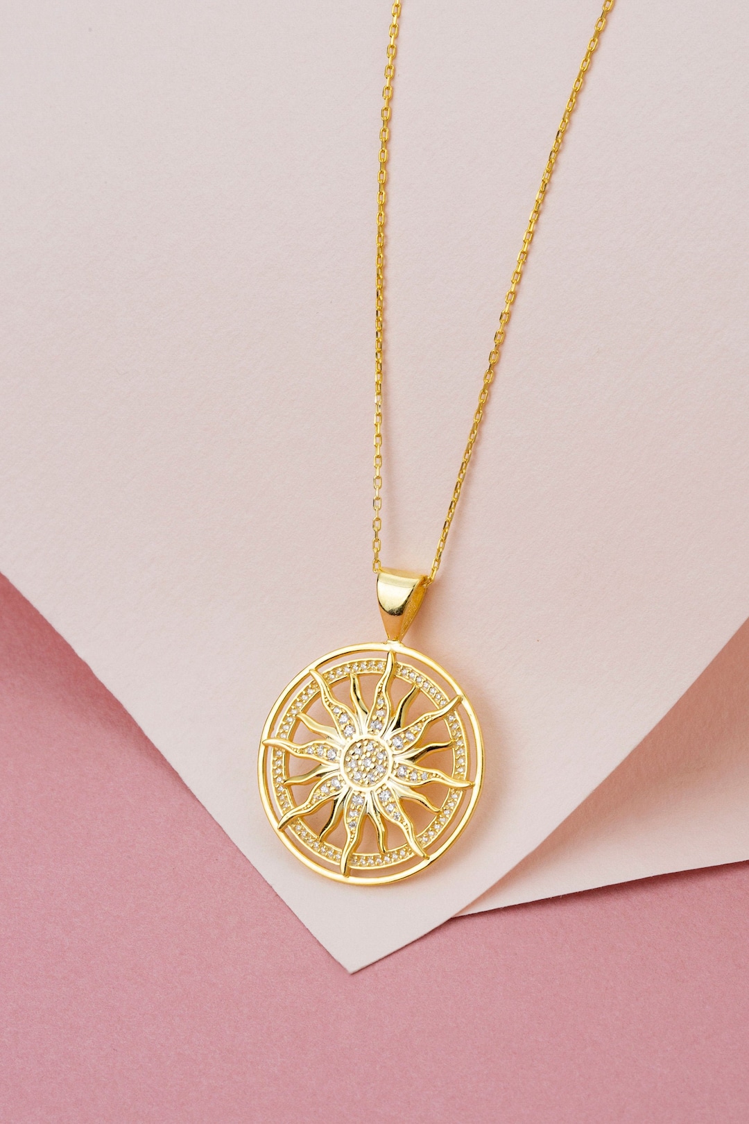 14k 18k 10k Gold Sun Medallion Necklace, Celestial Sunburst Necklace ...