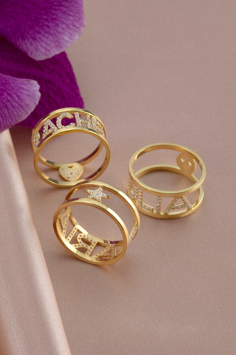 Diamond Name Ring 10k 14k 18k Gold Diamond Custom Name Ring - Etsy