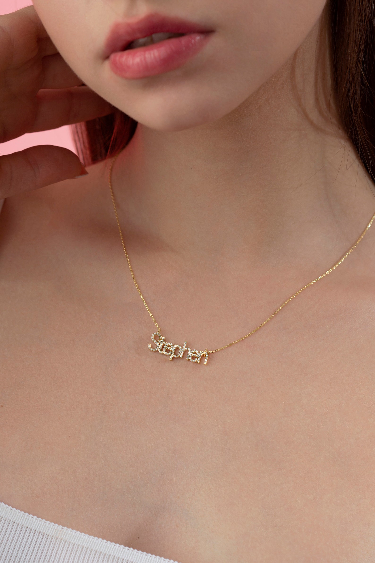 Pave Diamond Charm Name Necklace Dainty 14k 18k 10k Solid - Etsy