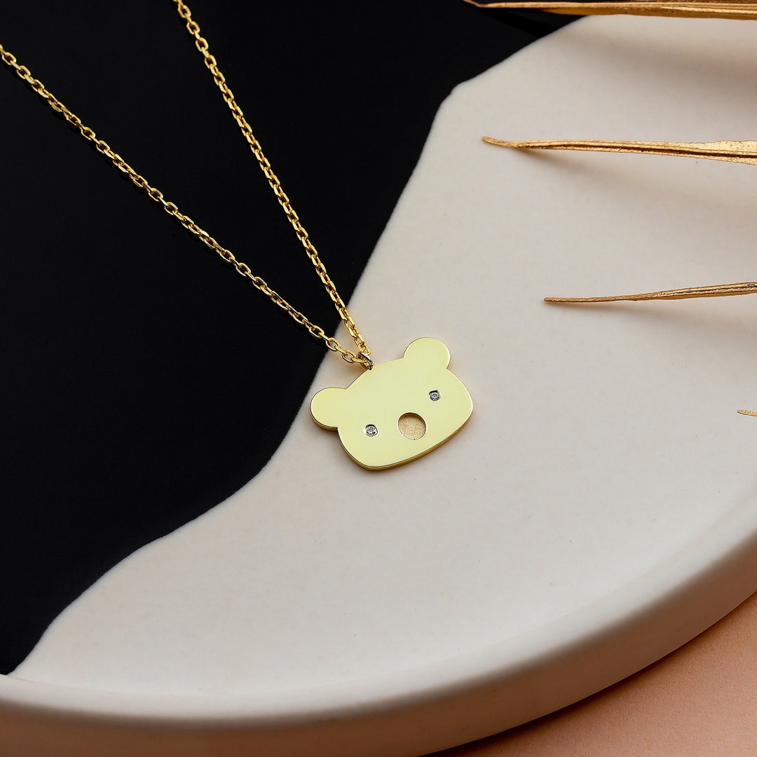 14k 18k 10k Gold Teddy Bear Necklace Pendant, Cute Valentines Day Gift ...