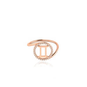 14k 18k Solid Gold Diamond Gemini Zodiac Ring, Dainty Horoscope Stackable Ring, Birthday Gift ...