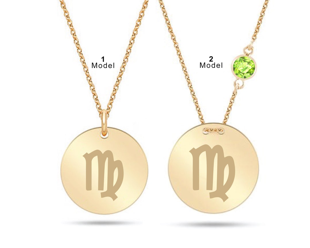14k 18k 10k Solid Gold Virgo Zodiac Coin Pendant Necklace, Dainty Gold ...