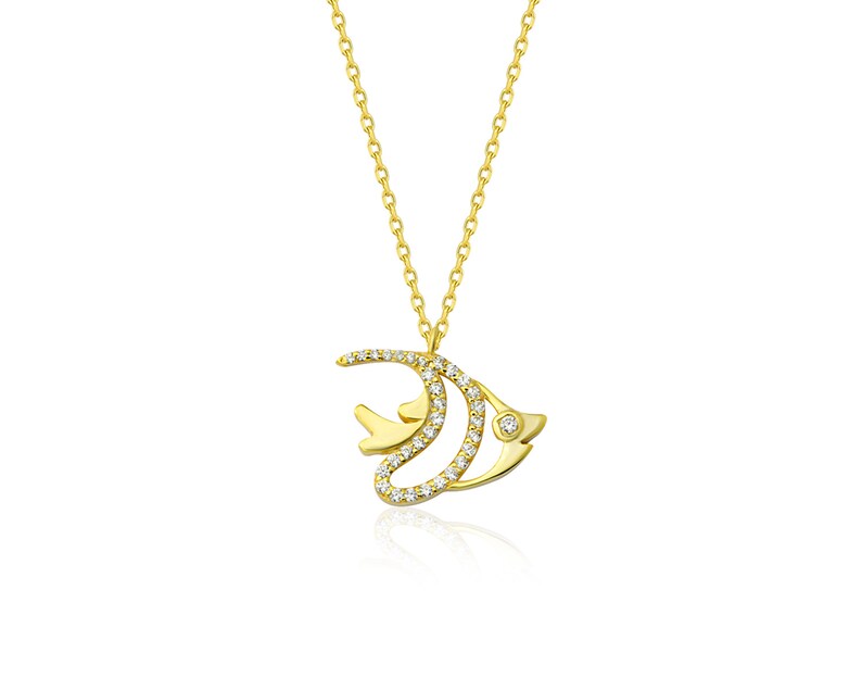 14k 18k 10k Solid Gold Diamond Fish Necklace Pendant Gold - Etsy
