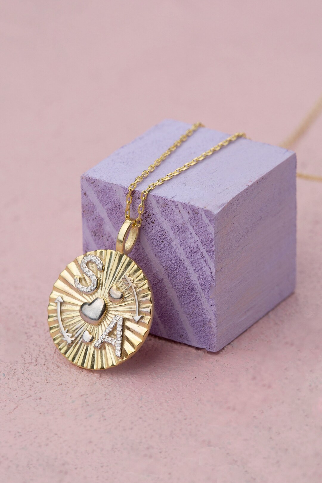 10k 14k 18k Solid Gold Medallion Pendant Necklace, Diamond Custom ...