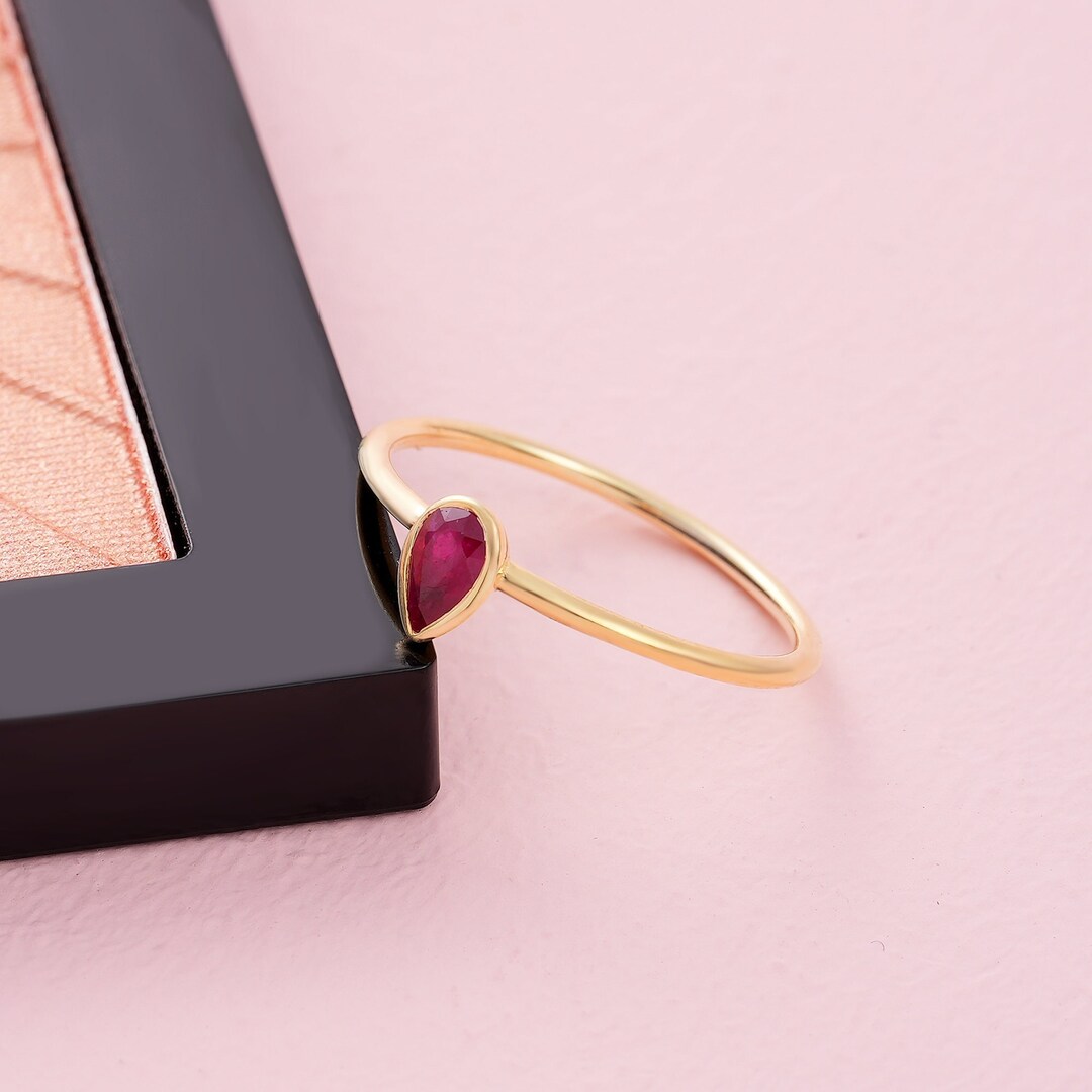 Natural Pear Shape Ruby Solitaire Ring, Tear Drop Ruby Bezel Set ...