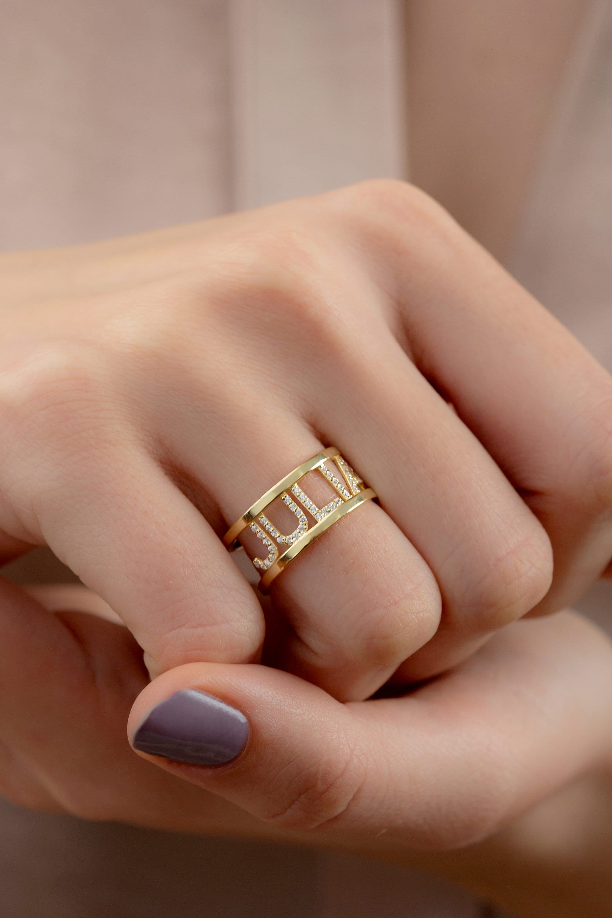 Gold Diamond Name Ring 10k 14k 18k Gold Custom Diamond | Etsy