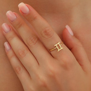 14k 18k 10k Solid Gold Gemini Zodiac Sign Ring, Simple Horoscope ...