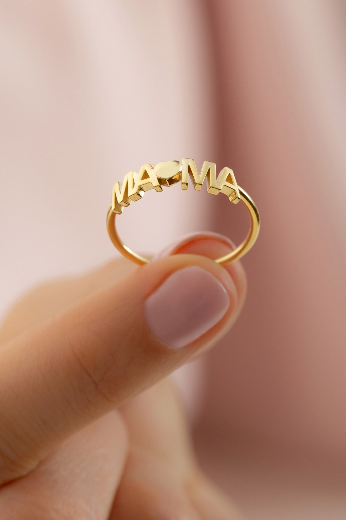 10k 14k 18k Solid Gold Heart Mama Ring Dainty Simple Gold Mom - Etsy