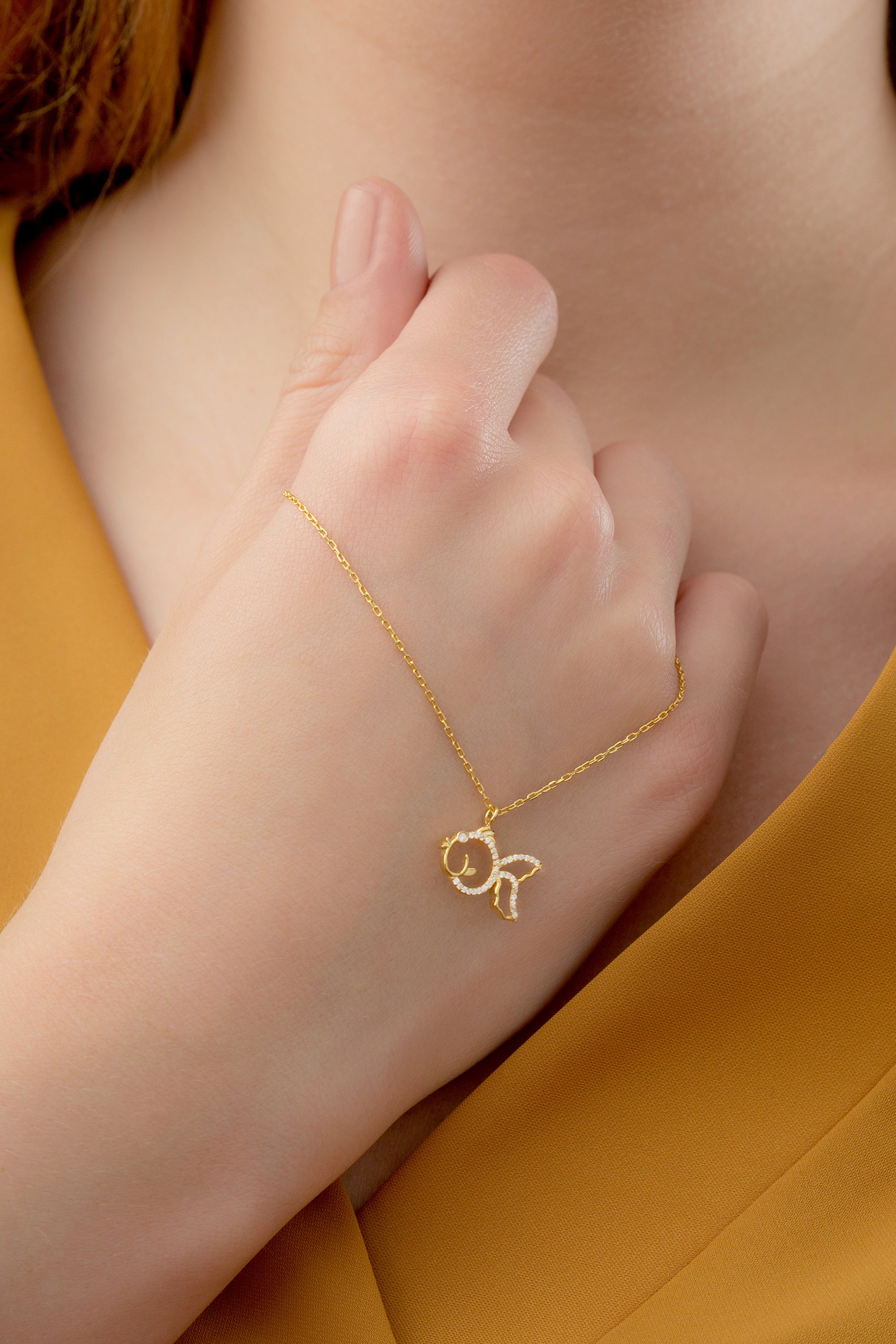 14k 18k Gold Diamond Gold Fish Charm Necklace Pendant Dainty | Etsy