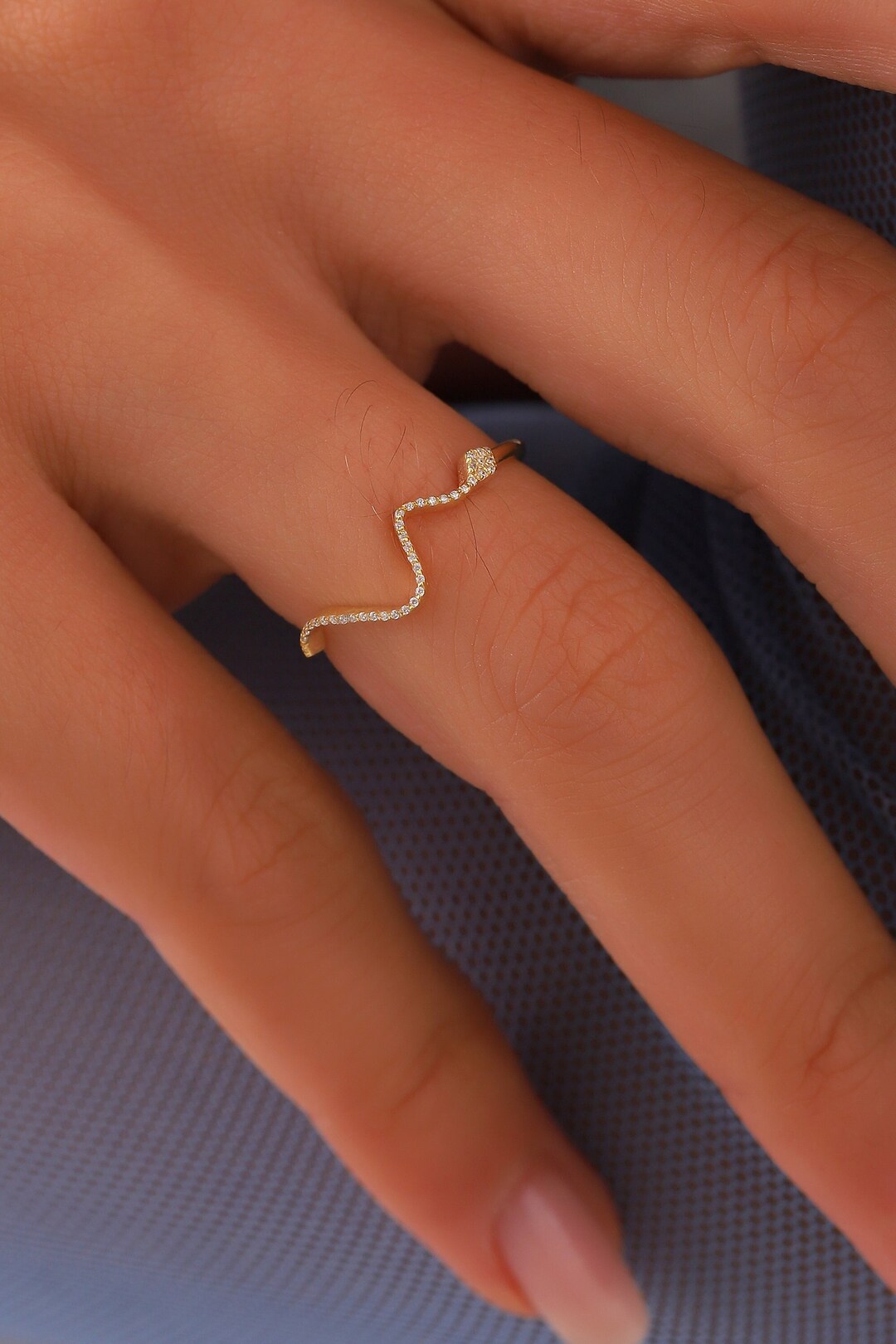 Dainty Gold Stacking Snake Serpent Ring, Unique Gold CZ Stackable Snake Ring, Minimalist Animal ...