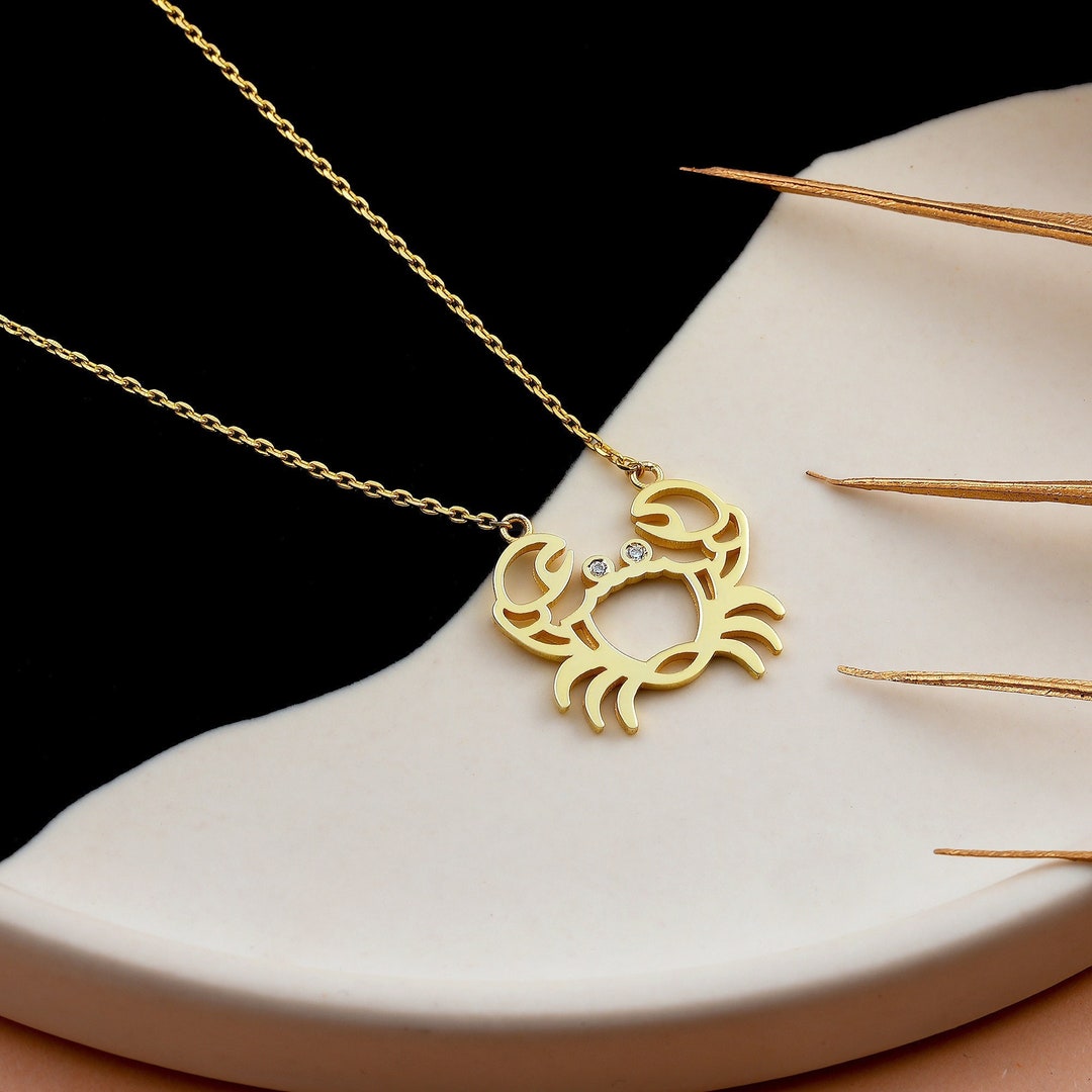 Cancer Zodiac Sign Diamond Necklace, Delicate Gold Diamond Horoscope ...