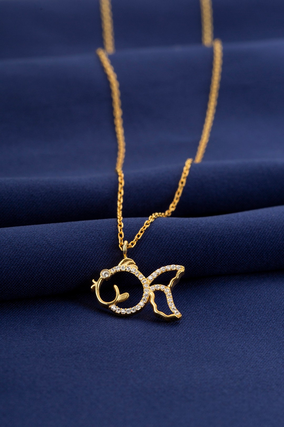 14k 18k Gold Diamond Gold Fish Charm Necklace Pendant Dainty - Etsy