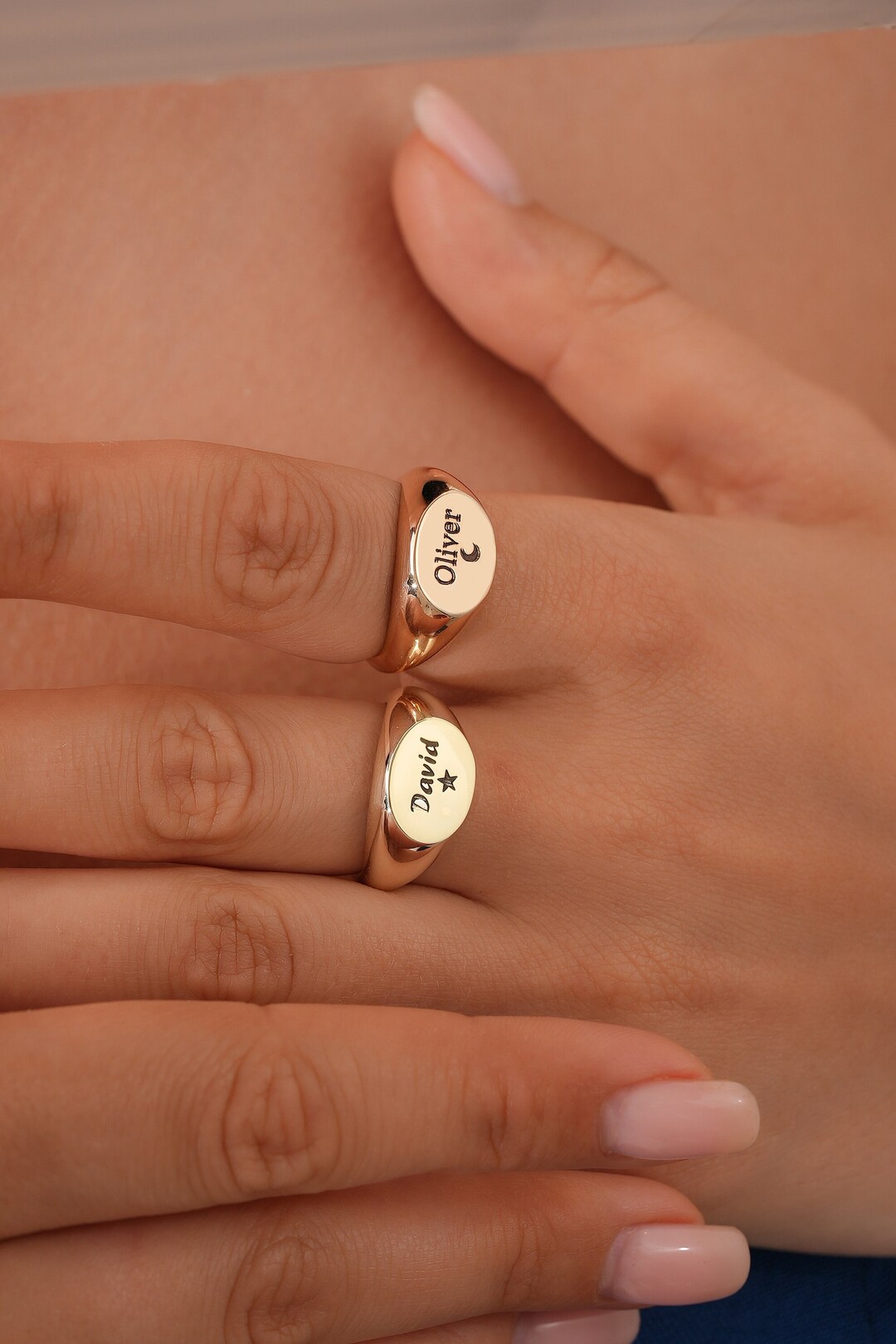 Custom Name Year Initial Engraved Signet Ring, Gold Pinky Signet Ring ...