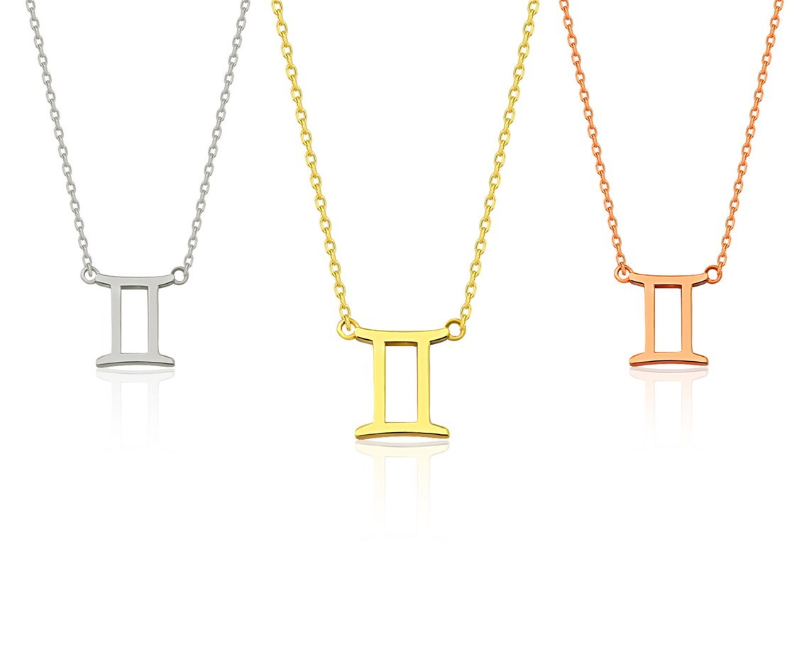 14k Solid Gold Gemini Zodiac Pendant Necklace Initial Zodiac | Etsy