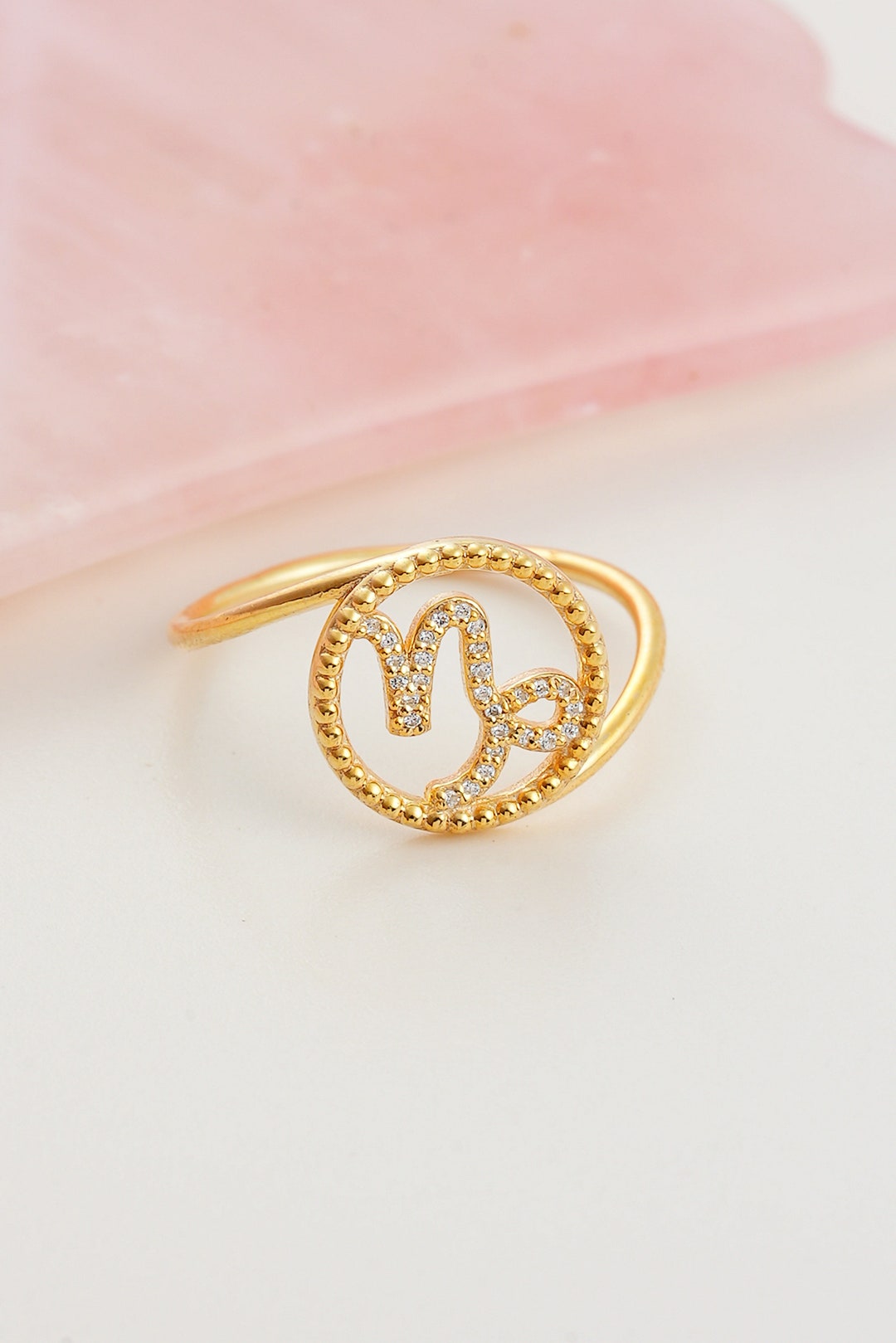 Capricorn Zodiac Sign Diamond Ring, Minimalist Gold Zodiac Horoscope ...