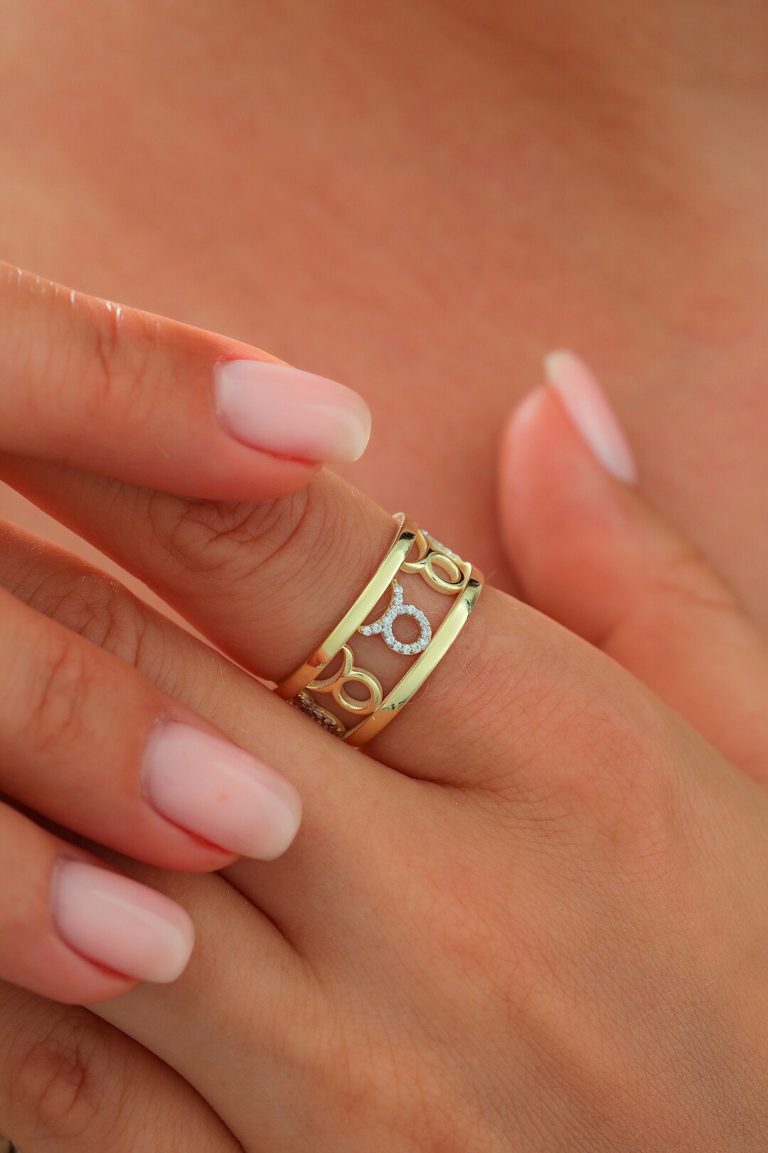 Taurus Zodiac Sign Diamond Ring, 10k 14k 18k Solid Gold Diamond ...