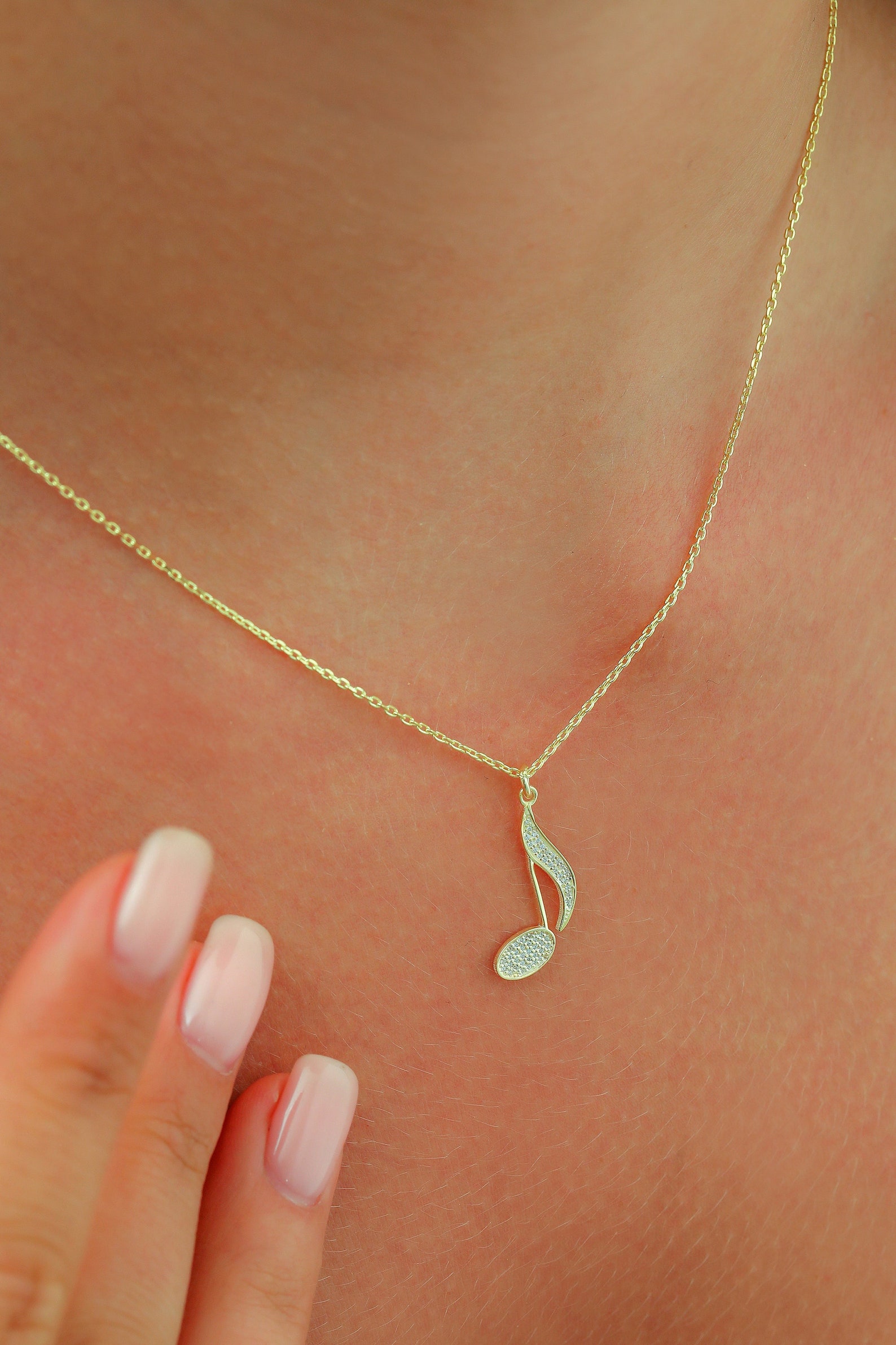 Gold Diamond Treble Clef Music Note Necklace Music Lover - Etsy