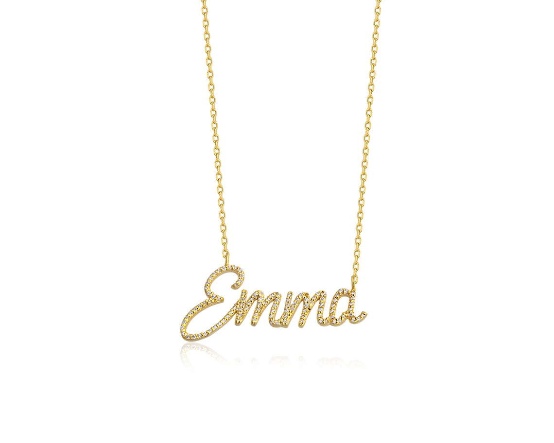 Diamond Name Necklace 14k 18k 10k Solid Gold Custom Name | Etsy