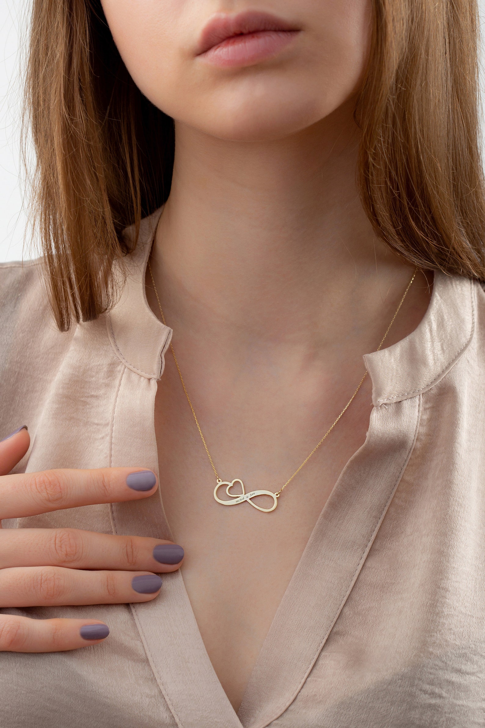 Infinity Symbol Name Necklace with Heart 14k 18k Solid Gold | Etsy