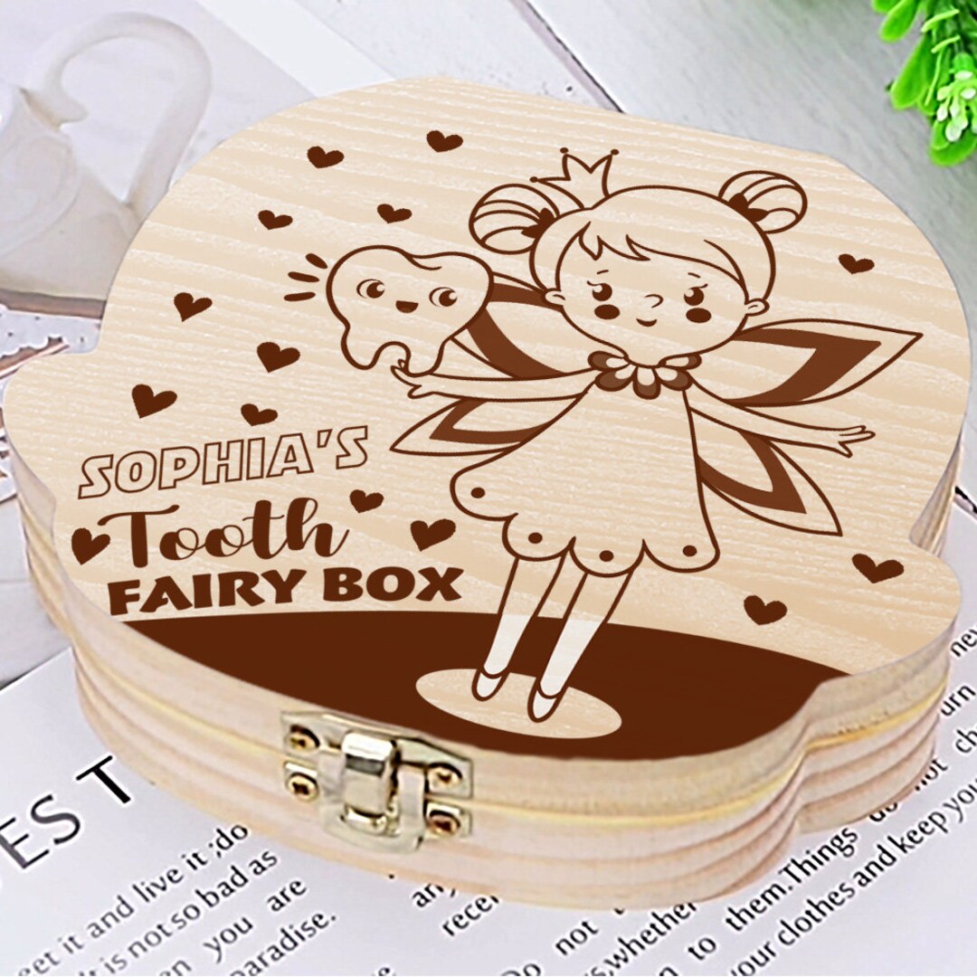 Custom Name Tooth Box, Personalized Text Wooden Tooth Fairy Storage ...