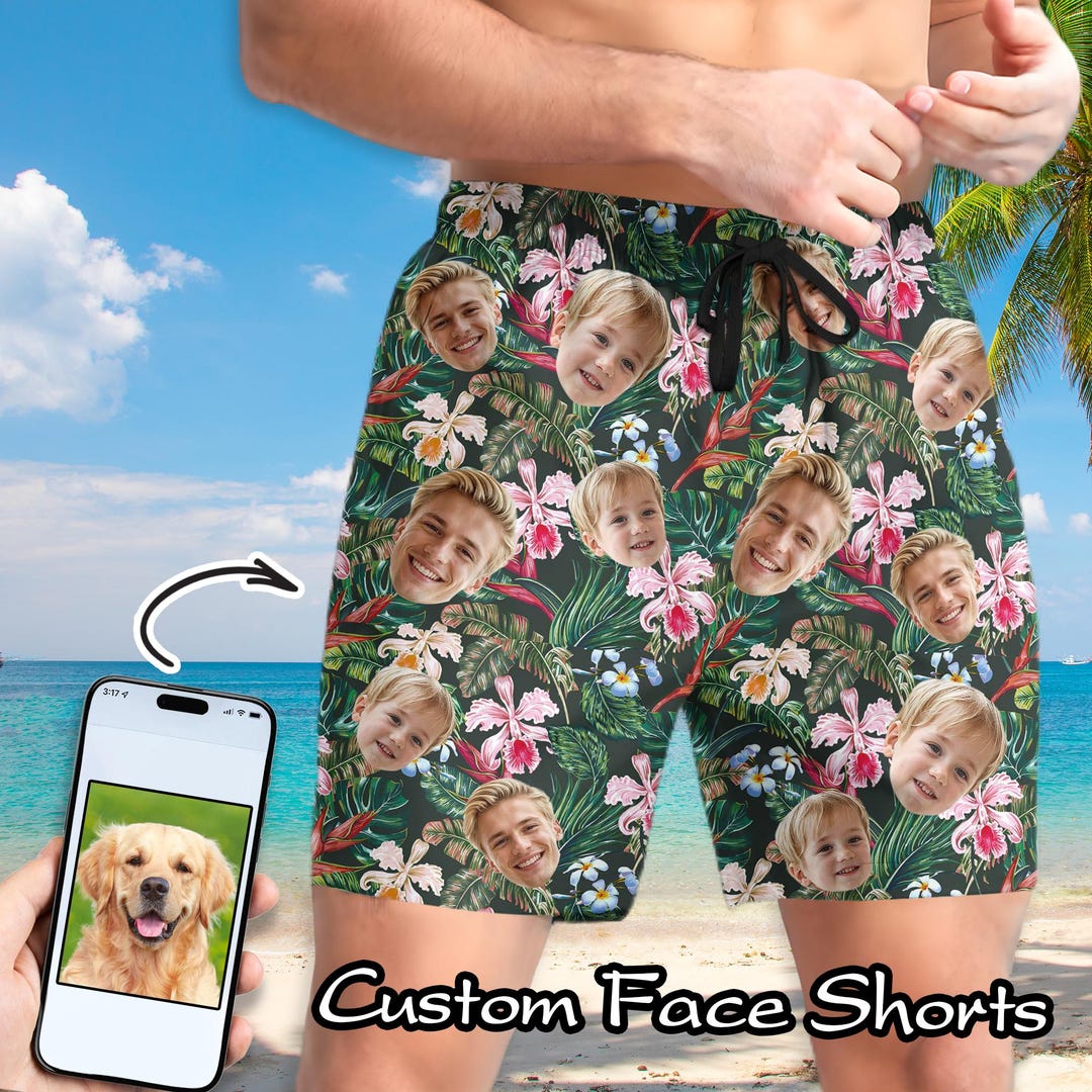 Custom Face Swim Shorts for Man, Personalized Men Swimwear With Photo ...