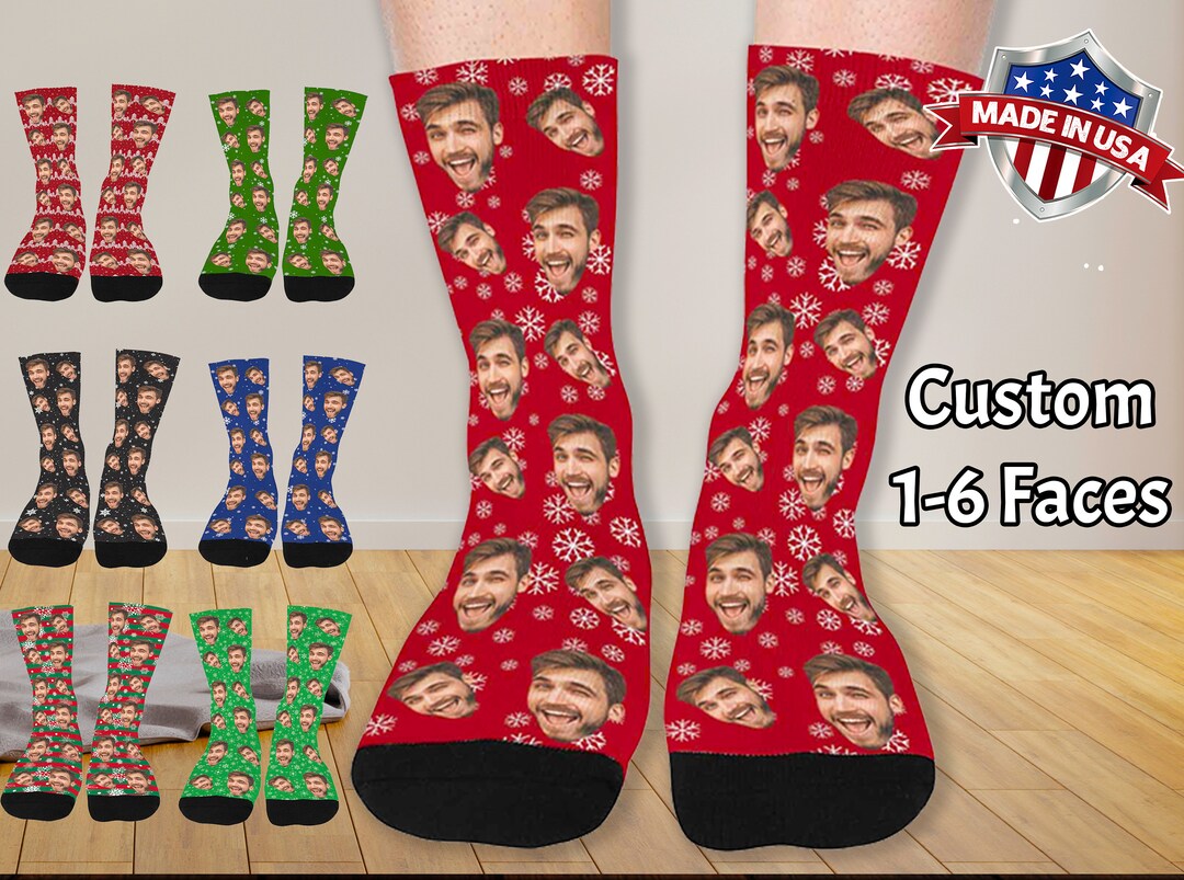 Custom Christmas Socks With Face Made in USA, Personalized Photo Socks ...