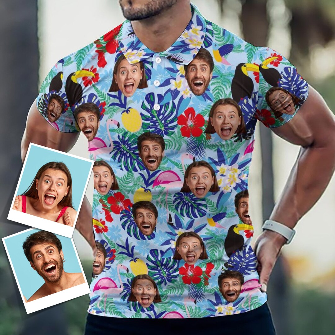 Custom Flamingo Polo Shirt for Man, Personalized Polo Shirt With Face ...