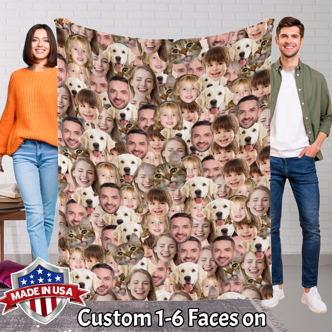 Custom Photo Blanket Made in USA, Personalized Face Blanket, Pet Photo ...