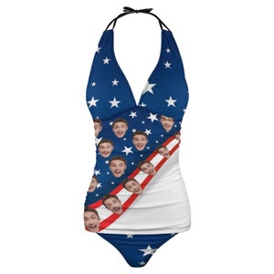 Custom Flag Swimsuit With Face, Personalized US Flag Swimwear With ...