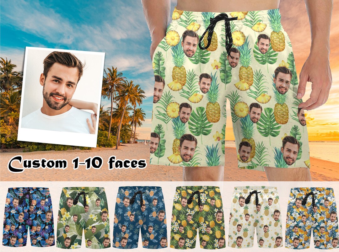 Personalized Beach Shorts With Face, Custom Pineapple Swimwear for Man ...