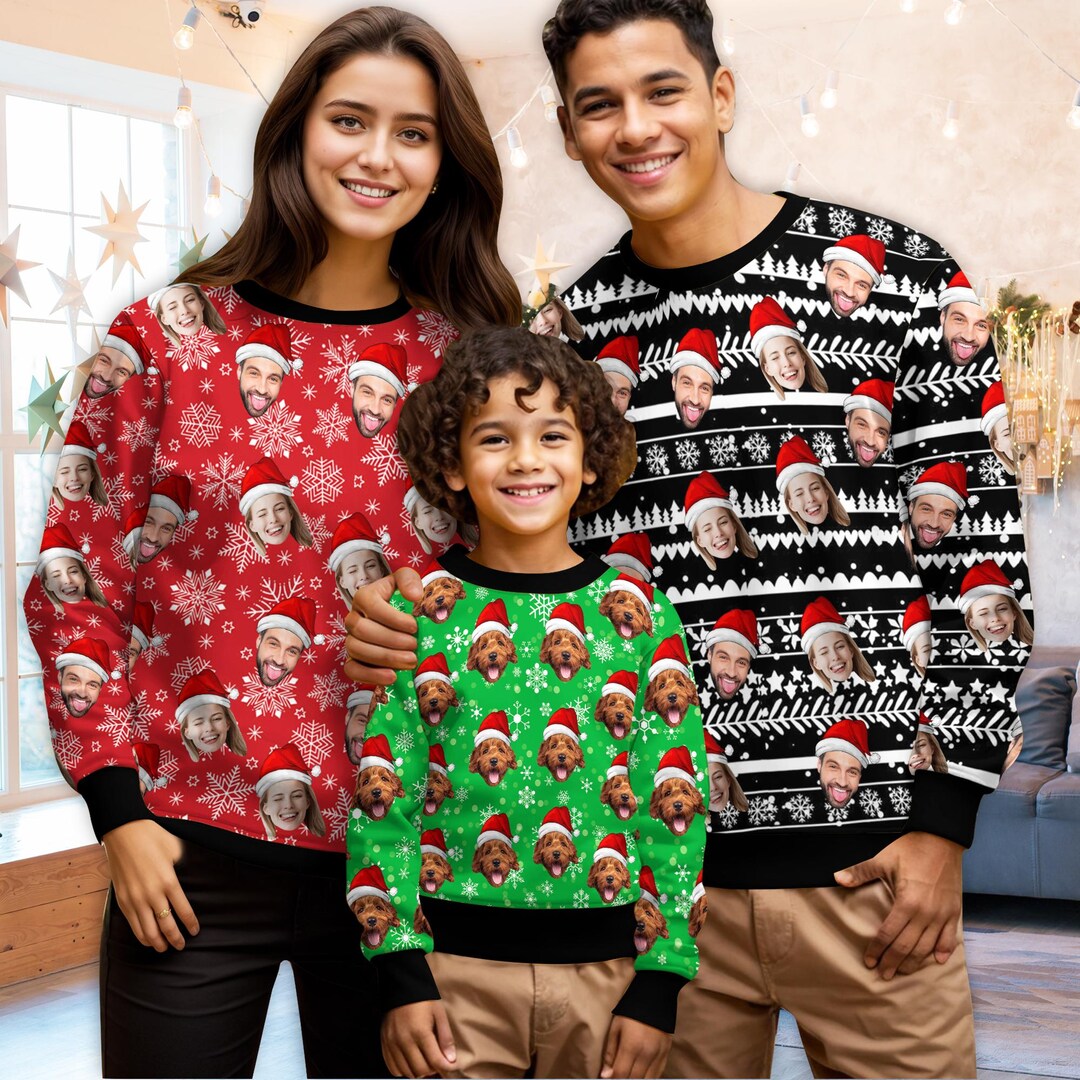 Personalized Family Photo Christmas Sweater, Custom Face Ugly ...