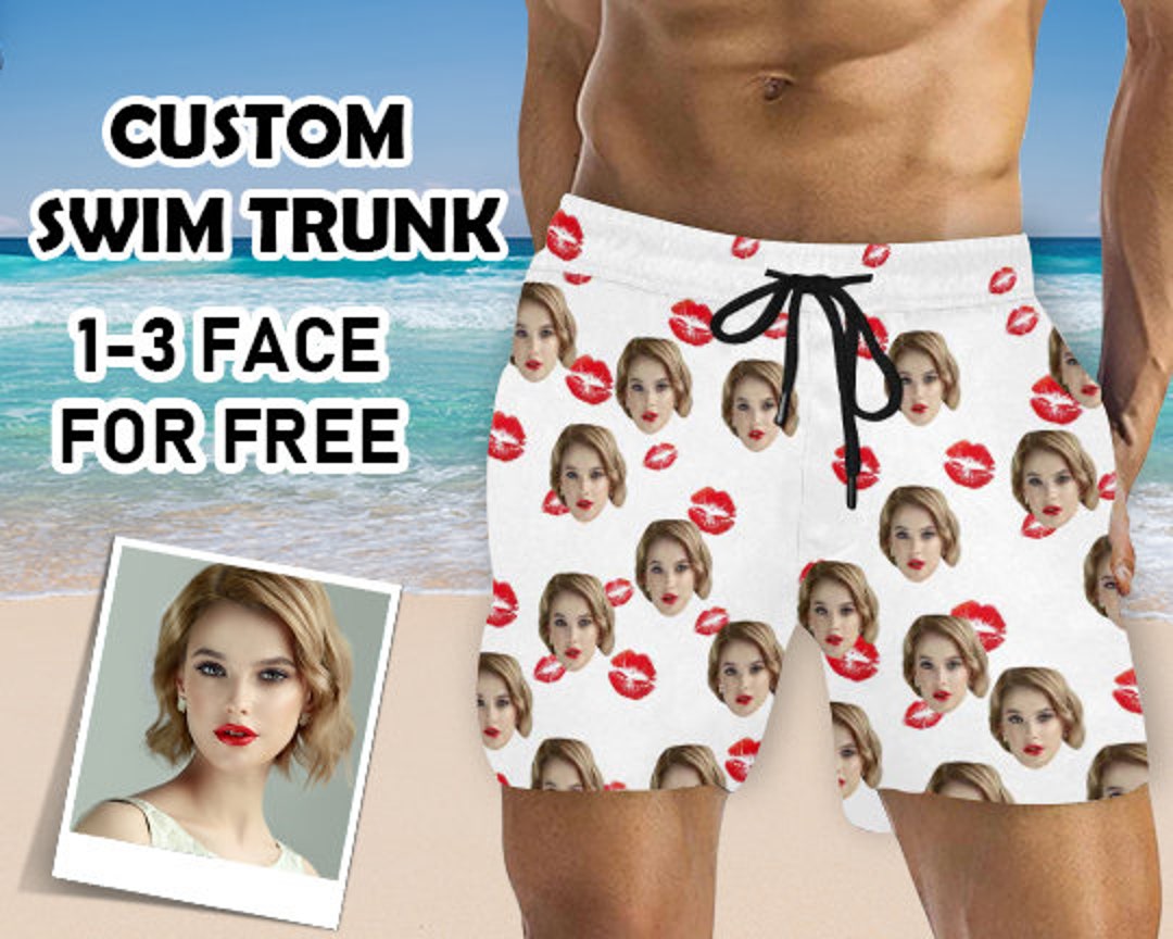 Custom Face Swimwear, Personalized Lips Beach Shorts for Men, Customize ...