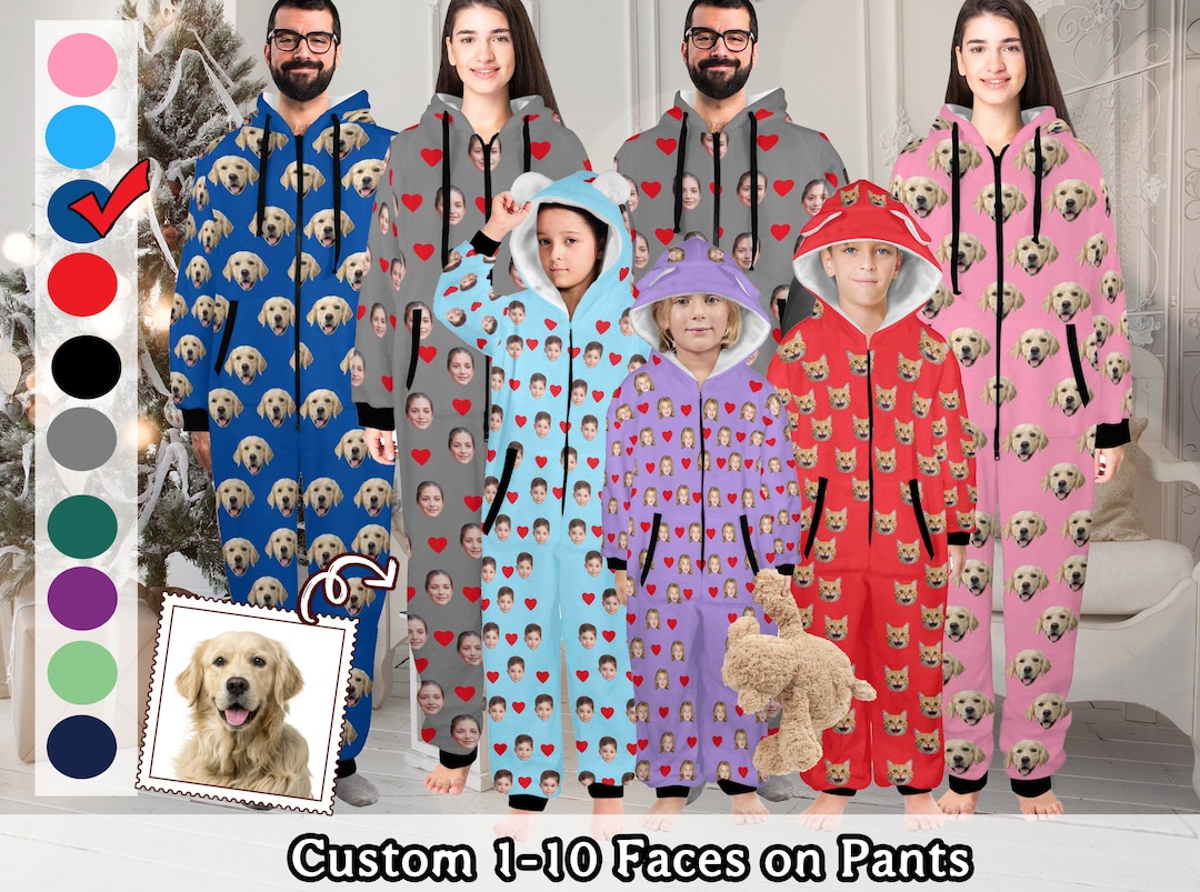 Custom Pajamas With Picture, Personalized Zipper One-piece Pajamas With ...