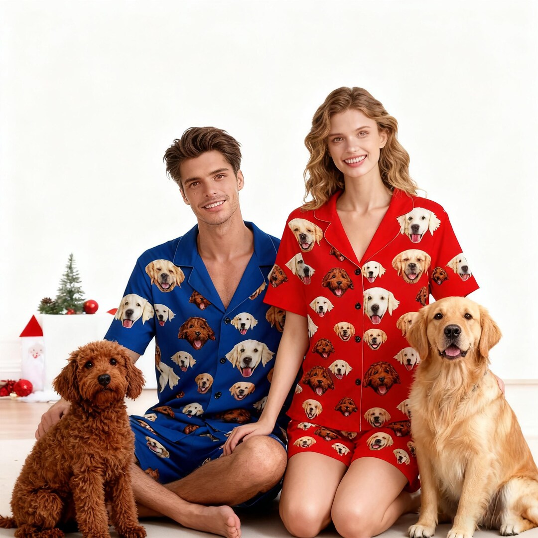 Custom Dog Pajama Set, Personalized Pet Portrait Sleepwear, Christmas ...