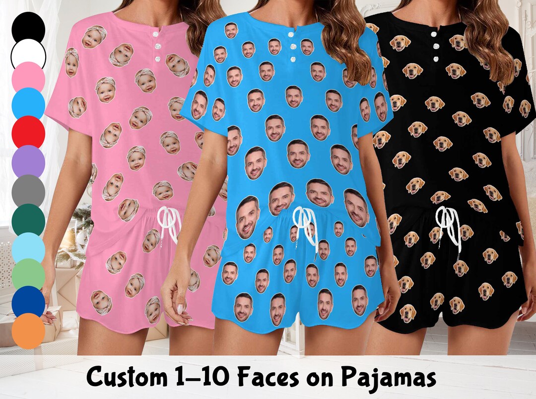 Custom Face Pajama Set, Personalized Photo Print Loungewear - Etsy