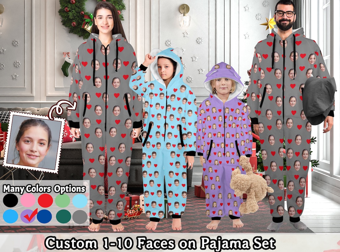 Custom Pajamas With Picture, Personalized Zipper One-piece Pajamas With ...