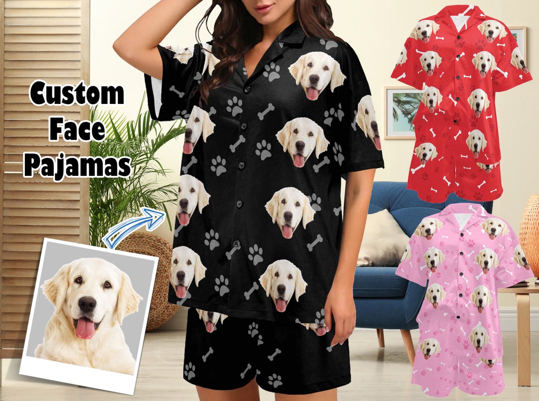 Custom Women's Pajama Set With Dog Photo, Personalized Face Pajamas ...