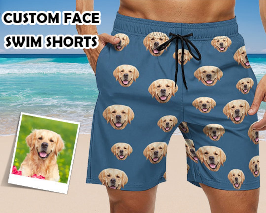 Custom Swim Shorts With Dog Face, Personalized Pet Photo Swimwear ...