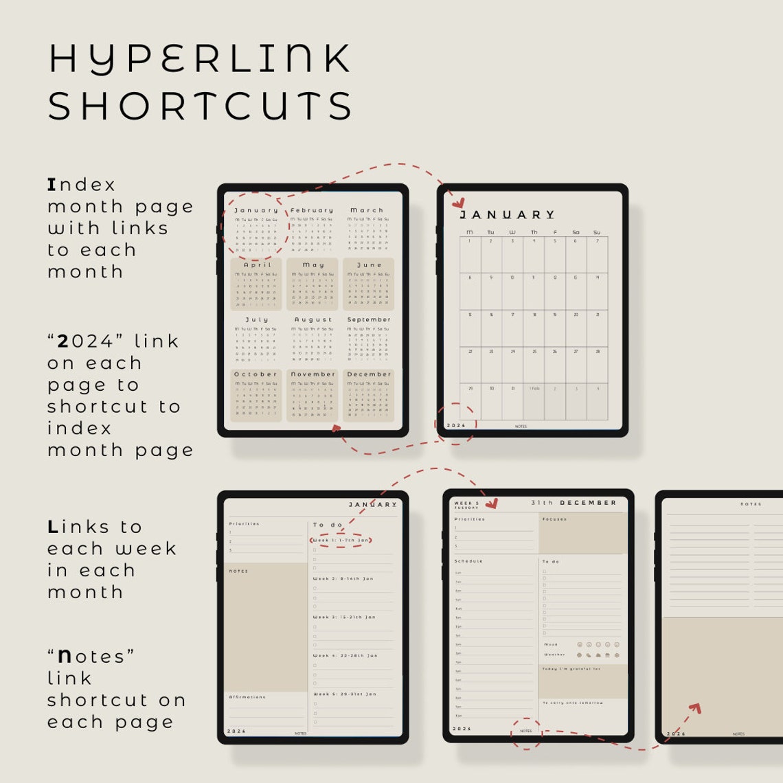 2024 Dated Digital Planner Minimal Planner for iPad & Tablets Dated and ...
