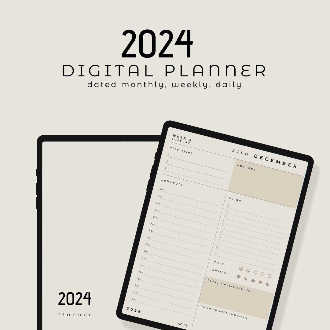2024 Dated Digital Planner Minimal Planner for iPad & Tablets Dated and ...