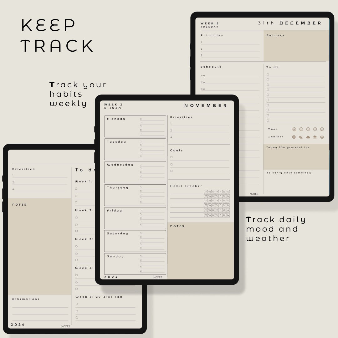 2024 Dated Digital Planner Minimal Planner for iPad & Tablets Dated and ...