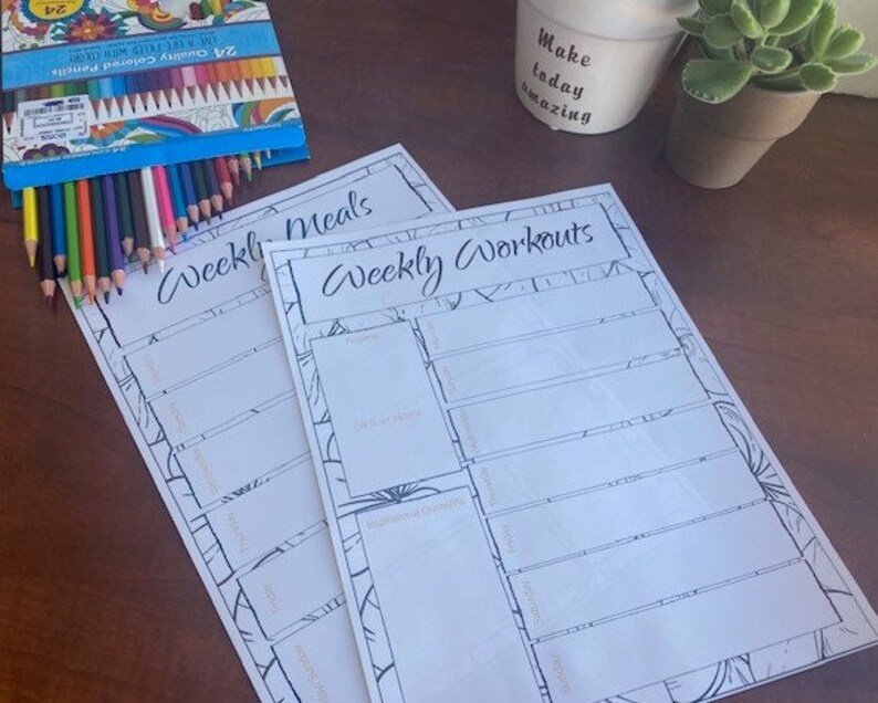 Colorable Weekly Meal and Workout Planner Printable, Weekly Menu ...