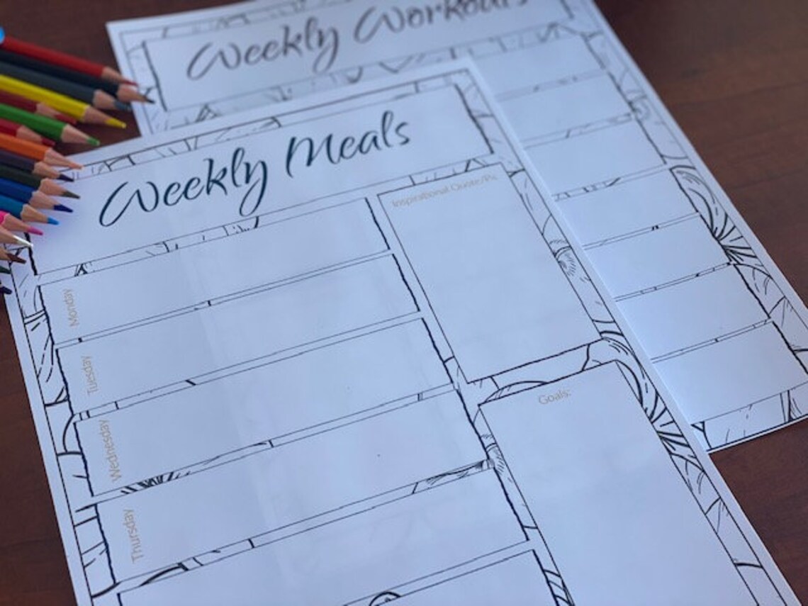Colorable Weekly Meal and Workout Planner Printable, Weekly Menu ...