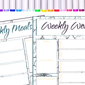 Colorable Weekly Meal and Workout Planner Printable, Weekly Menu ...