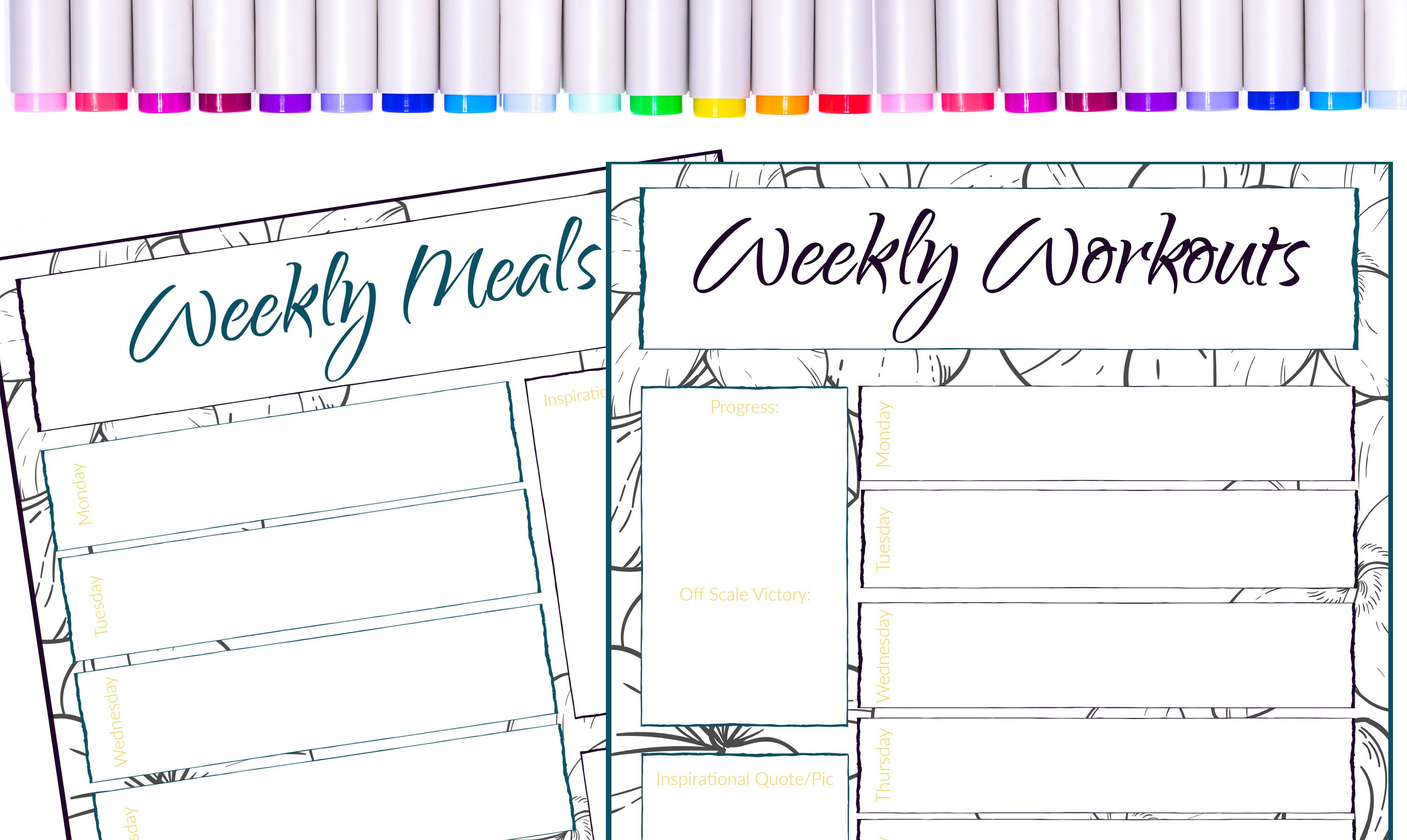 Colorable Weekly Meal and Workout Planner Printable, Weekly Menu ...
